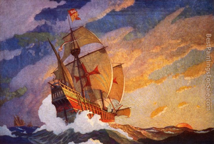 2012 Columbus' Three Ships by N.C. Wyeth Painting - iPaintingsforsale.com