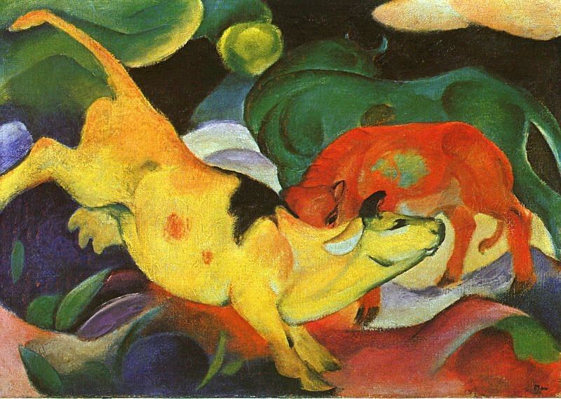Franz Marc Cows Yellow Red Green Painting - iPaintingsforsale.com