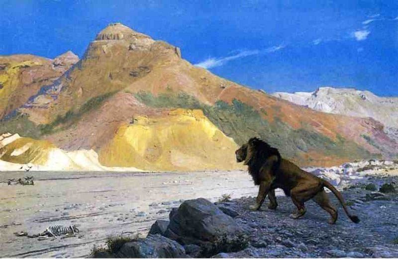 Jean-Leon Gerome Lion on a Cliff Painting - iPaintingsforsale.com