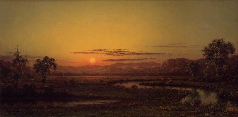 Martin Johnson Heade Two Fishermen in the Marsh, at Sunset Painting ...