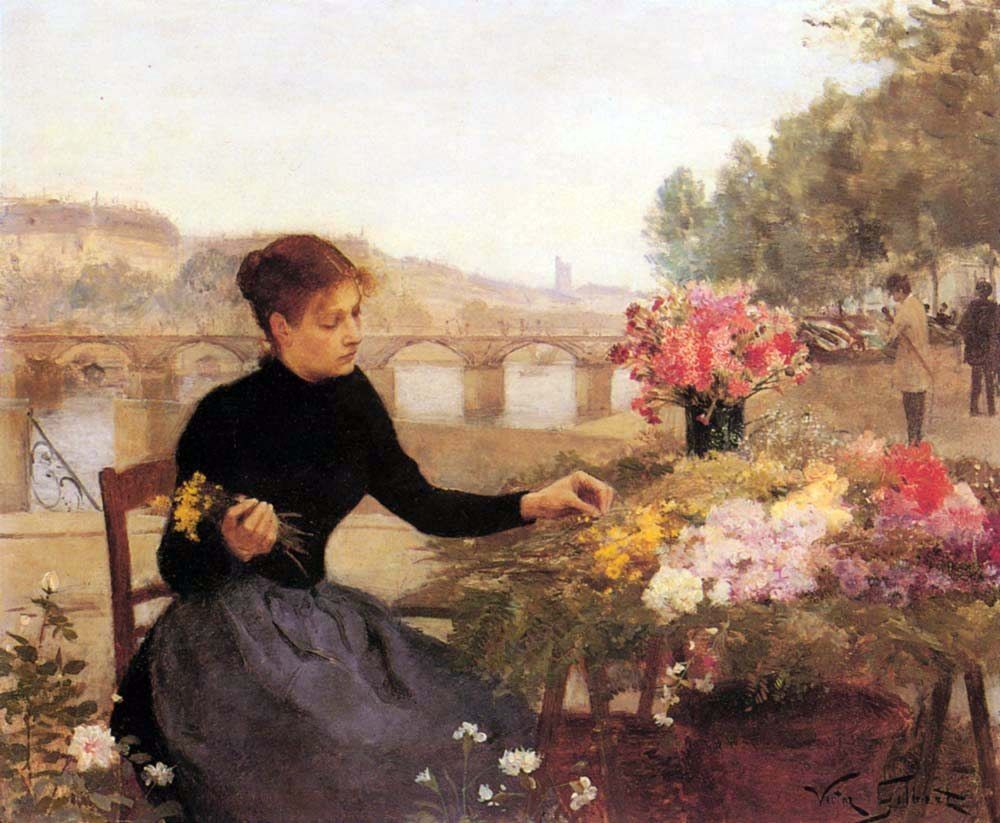 Victor Gabriel Gilbert A Parisian Flower Market Painting ...