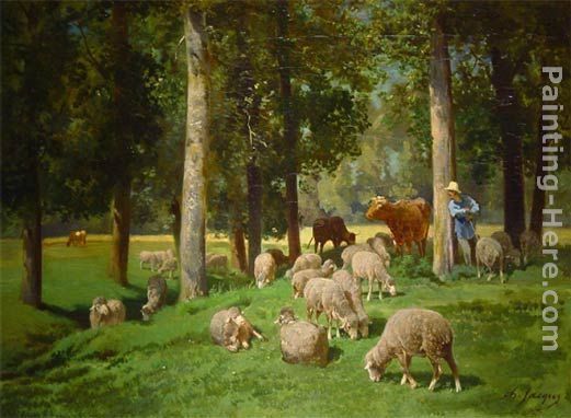 Charles Emile Jacque Landscape with Sheep Painting - iPaintingsforsale.com
