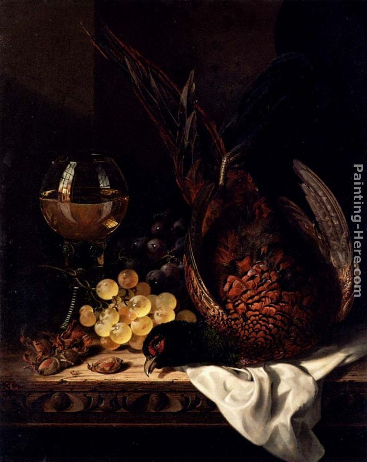 Edward Ladell Still Life with a Pheasant, Grapes, Hazelnuts and a Hock ...