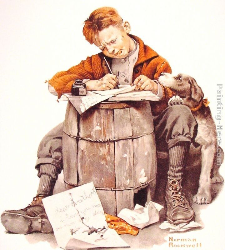 Norman Rockwell Little boy writing a letter Painting ...